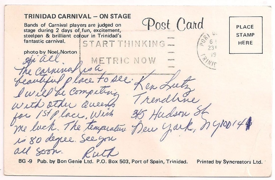 PORT OF SPAIN, TRINIDAD Postcard CARNIVAL Queen Competition BRITISH ...
