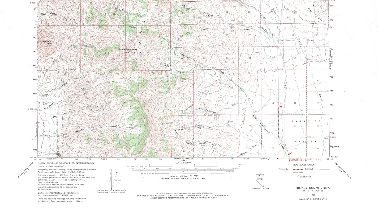 Hinkey Summit Quadrangle Nevada 1959 Topo Map USGS 1:62500 Topographic ...