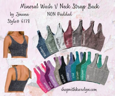 Zenana Ribbed Mineral Wash V Neck Bralette 16 colors Crop top S-XL 32A ...
