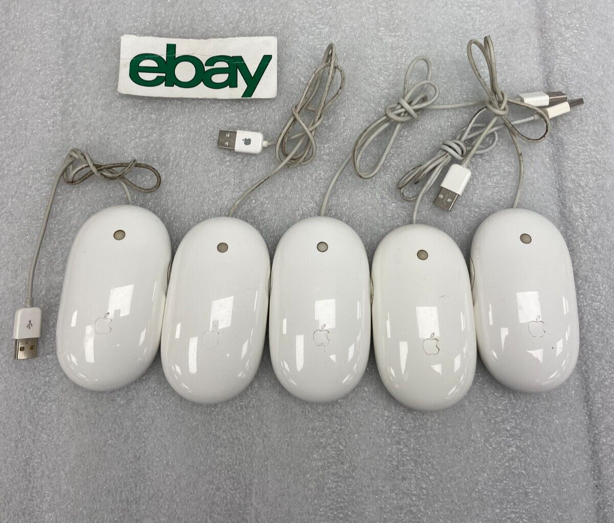 LOT OF 5 Apple A1152 White Mouse USB Wired Optical Mouse Genuine OEM ...