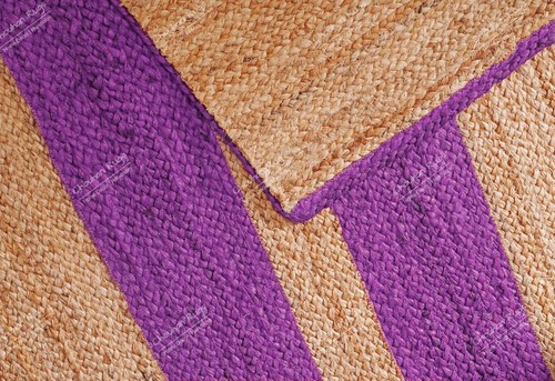 Indian Hand Braided Rectangle Jute Rug Beige With Purple Striped Line ...