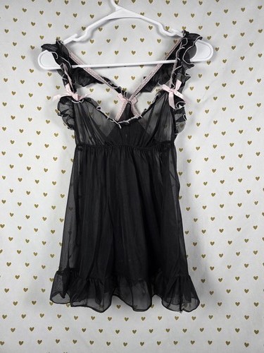 Victorias Secret Black Sheer Babydoll Ruffled Nightie Flowy Lingerie Small | eBay