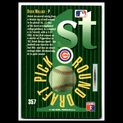 Derek Wallace Rookie #357 1993 Select Chicago Cubs Baseball Card MLB NM ...