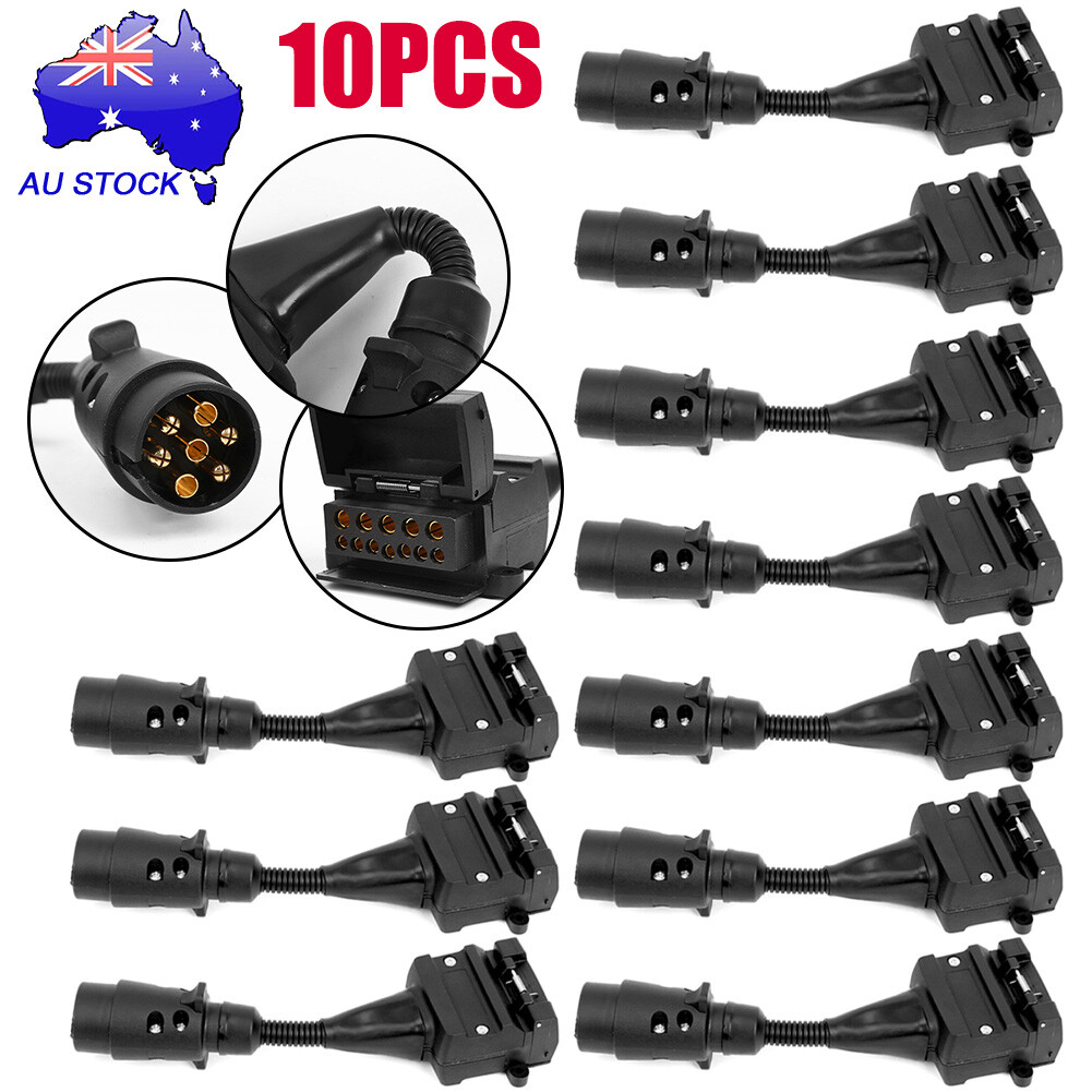 10Pcs Trailer Adaptor Plug 7 Pin round Male Plug to 12 Pin flat Female ...