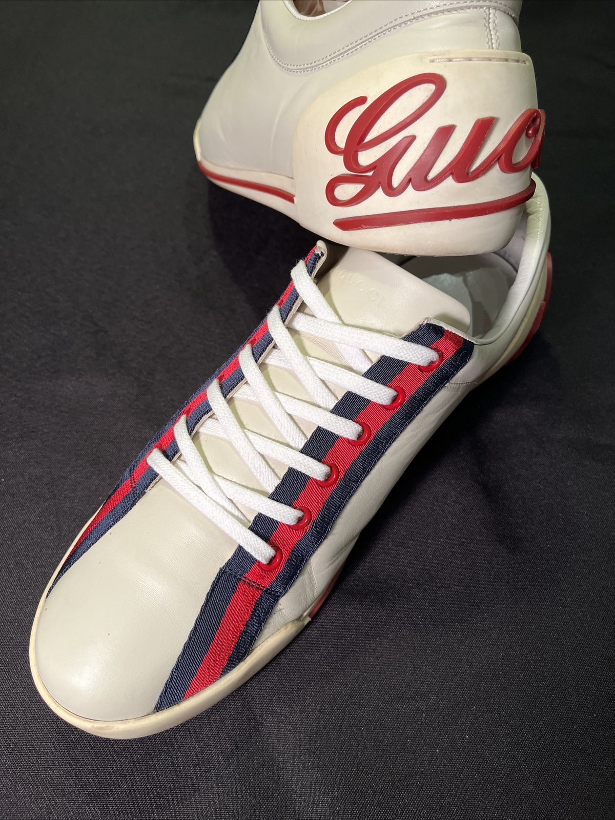 RARE GUCCI SCRIPT WEB STRIPE CURSIVE BOULEVARD SNEAKE… - Gem