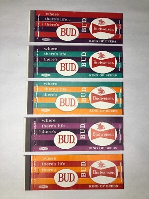 Matchbook Covers 5 Budweiser Bud King of Beers Color Variations Vintage ...