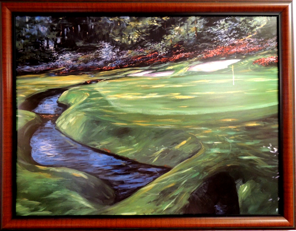GOLF PICTURE 13TH AT AUGUSTA GOLF COURSE MICHAEL SCHOFIELD FRAMED PRINT ...