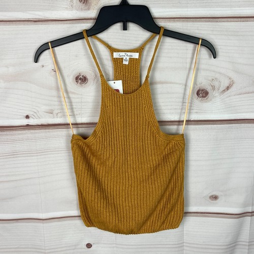 Love Tree Top Womens Small Yellow Sweater Tank Halter Neck Cropped ...