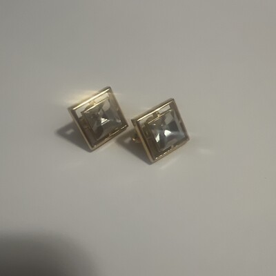 AVON Clear Faceted Jewel See Through Gold Tone Womans Earrings Clip On ...
