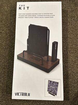 Victrola Vinyl Record Stand & Cleaning Kit with Wood & Metal Album ...