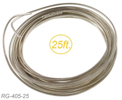 25ft RG405 Semi-Rigid Bulk 50 Ohm High Temperature Coax Cable, RG-405 ...