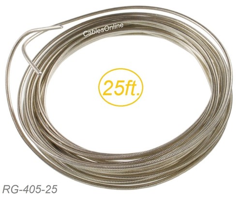 25ft RG405 Semi-Rigid Bulk 50 Ohm High Temperature Coax Cable, RG-405 ...