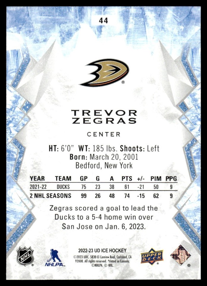 2022-23 Upper Deck Ice Green Trevor Zegras #44 | eBay UK