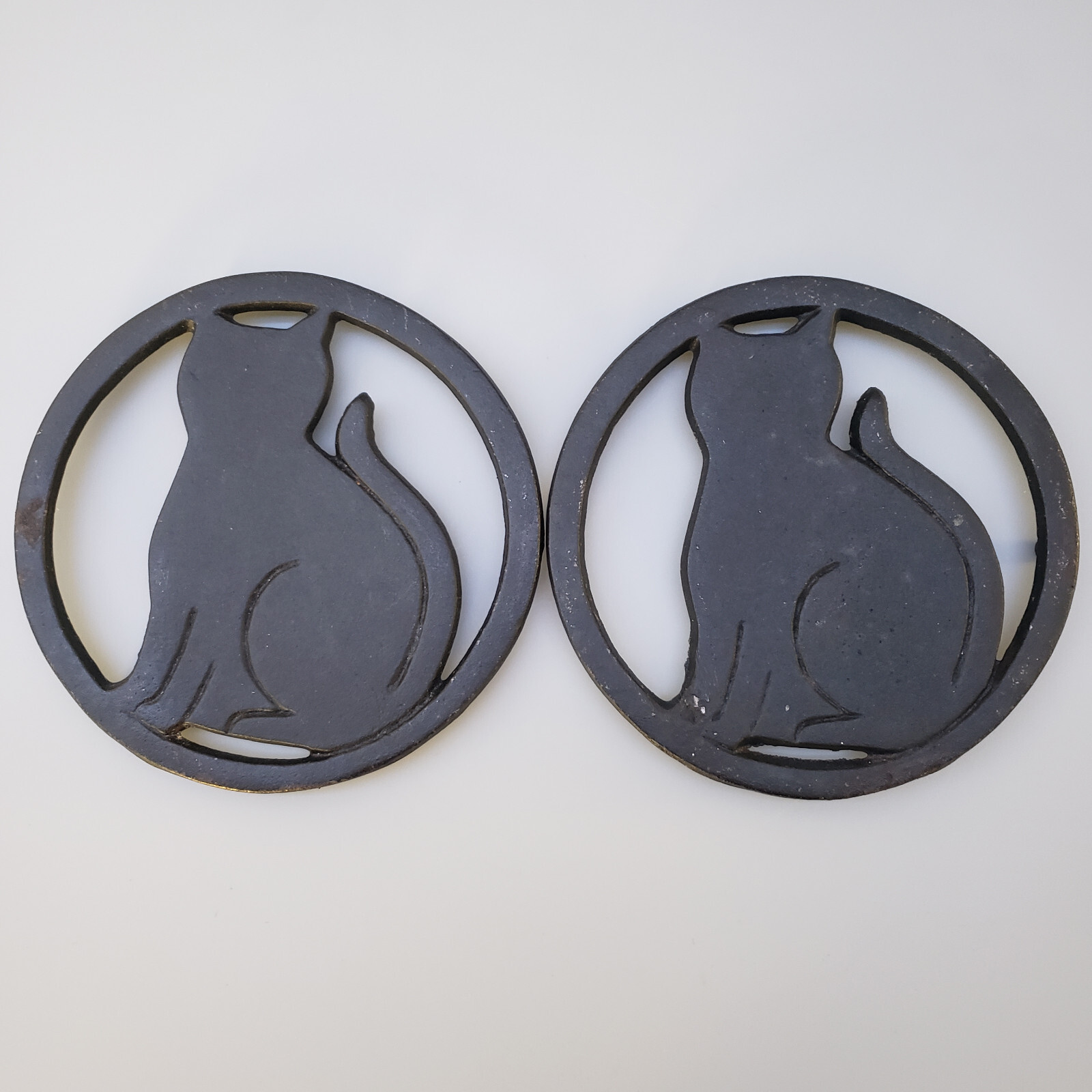 Black Cat Trivets Set of 2 Footed Cast Iron Kitten Silhouette Kitchen ...