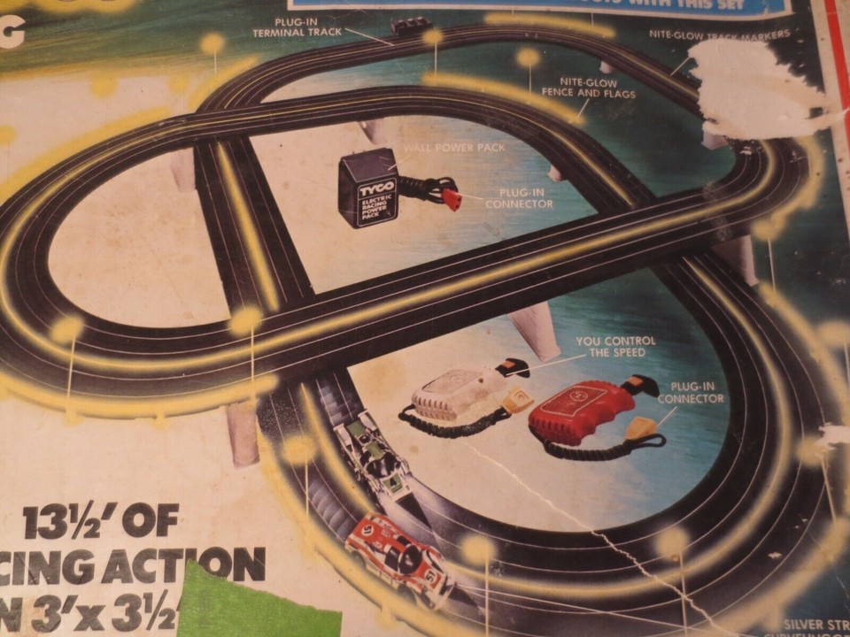 Tyco Nite Glow Double Loop Racing HO Slot Track Set w Car AS IS | eBay