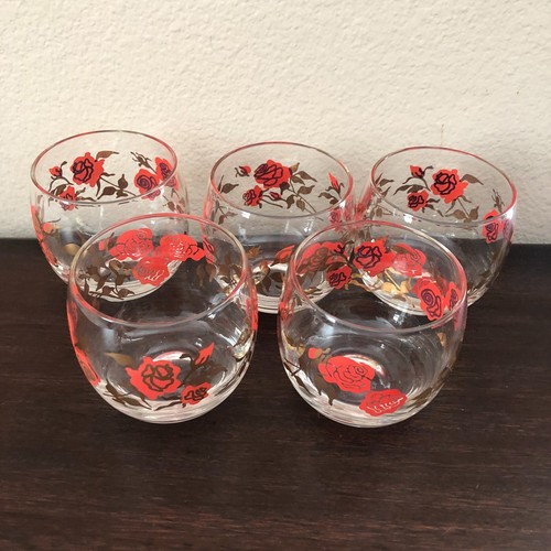 Vintage Midcentury Roly Poly Drinking Glasses Gold and Orange Flowers ...