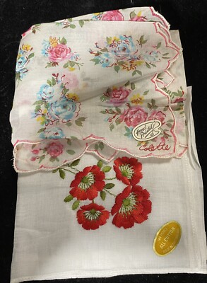 Vintage Hankies Colette Hand Printed Japan And Embroidered Flowers ...