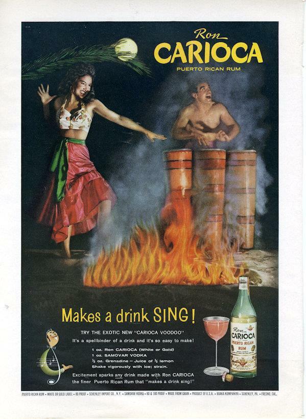 1960 Ron Carioca Puerto Rican Rum PRINT AD Vintage Dancer Bongo Bottle ...