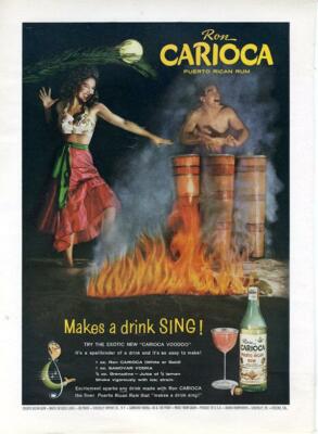 1960 Ron Carioca Puerto Rican Rum PRINT AD Vintage Dancer Bongo Bottle ...