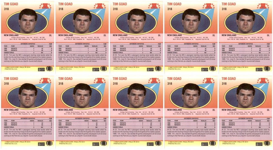 (10) 1990 Fleer #318 Tim Goad RC New England Patriots Card Lot | eBay