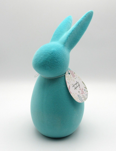 TEAL BLUE CERAMIC FLOCKED BUNNY RABBIT FIGURINE EASTER DÉCOR NEW | eBay