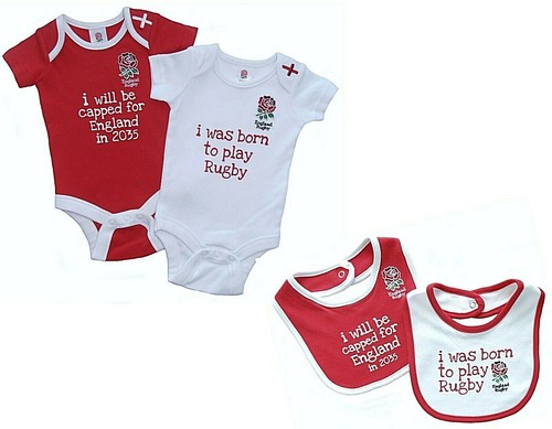 ENGLAND RFU RUGBY BABIES BODYSUIT 2 PACK SHORT SLEEVE BABY GROW VESTS ...