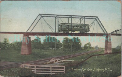 Ripley NY - TROLLEY BRIDGE OVER RAILROAD - Postcard Chautauqua County ...
