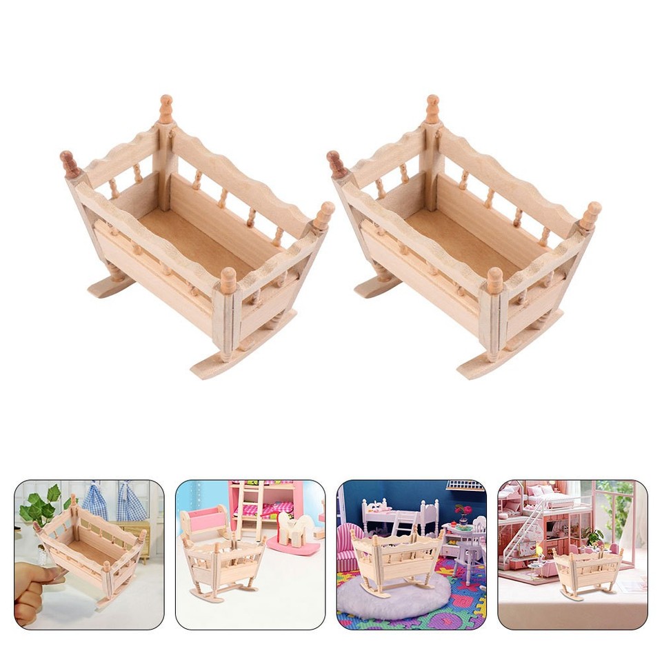 2 Pcs Traditional Dollhouse Cradle Micro Baby Model Adorable Babydoll ...