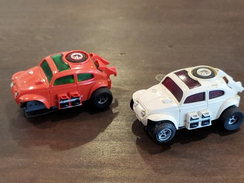 2 RARE VINTAGE AURORA AFX BAJA BUGS VW w/ BLACK TANKS HO SLOT CARS, RED ...