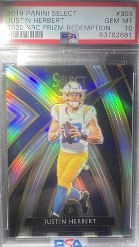 2019 PANINI SELECT 2020 XRC PRIZM REDEMPTION #303 JUSTIN HERBERT RC PSA ...