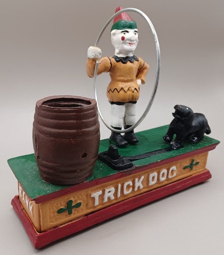 Vintage Cast Iron Trick Dog Circus Clown Mechanical Coin Bank | eBay
