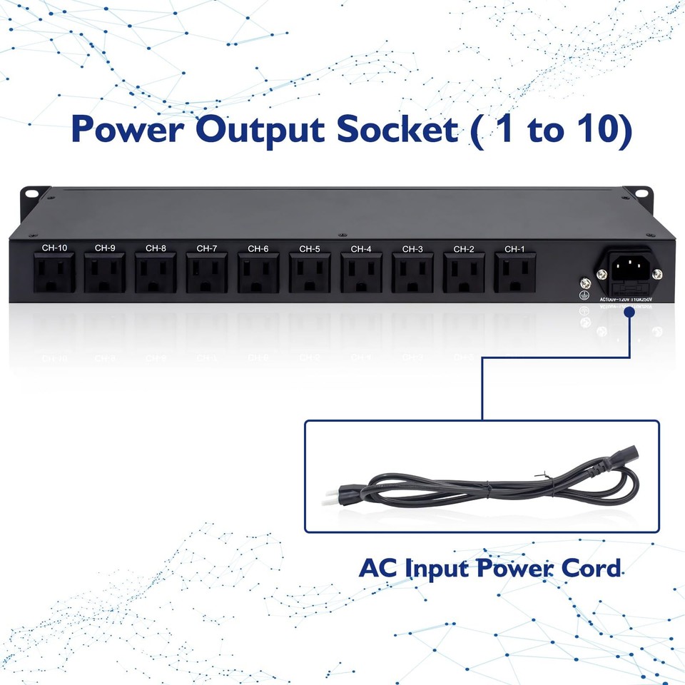 10 Outlet Horizontal 1U Rack Mount PDU Power Strip - Surge Protection ...