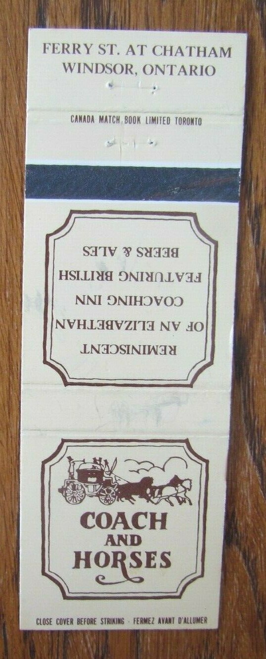 HORSE-DRAWN CARRIAGE MATCHBOOK COVER: COACH & HORSES (WINDSOR, ONTARIO ...