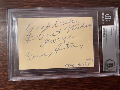 1983 GENE AUTRY COWBOY ACTOR SINGER SIGNED INDEX CARD CUT BECKETT ...