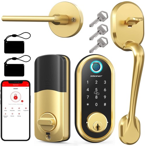 Fingerprint Front Door Lock Handle Set Keyless Entry Digital Smart ...