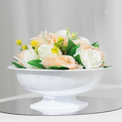 WHITE 3 Plastic 10" Roman Style Compote VASES Flower Pedestals Party ...
