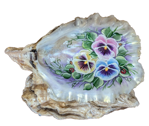 Hand Decorated Oyster Shells Decoration Pansies Flowers 3" X 6" | eBay