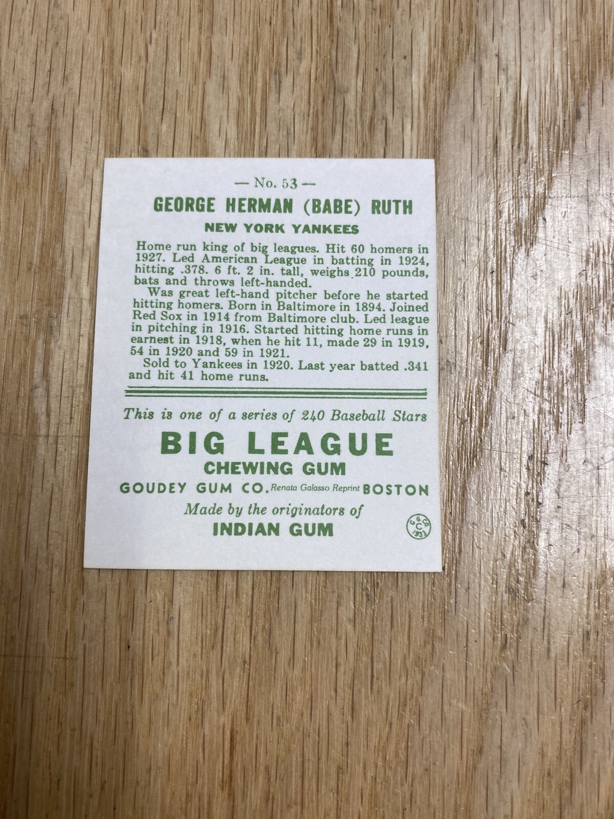 1933 Goudey Reprint Baseball Babe Ruth New York Yankees Card #53 | eBay