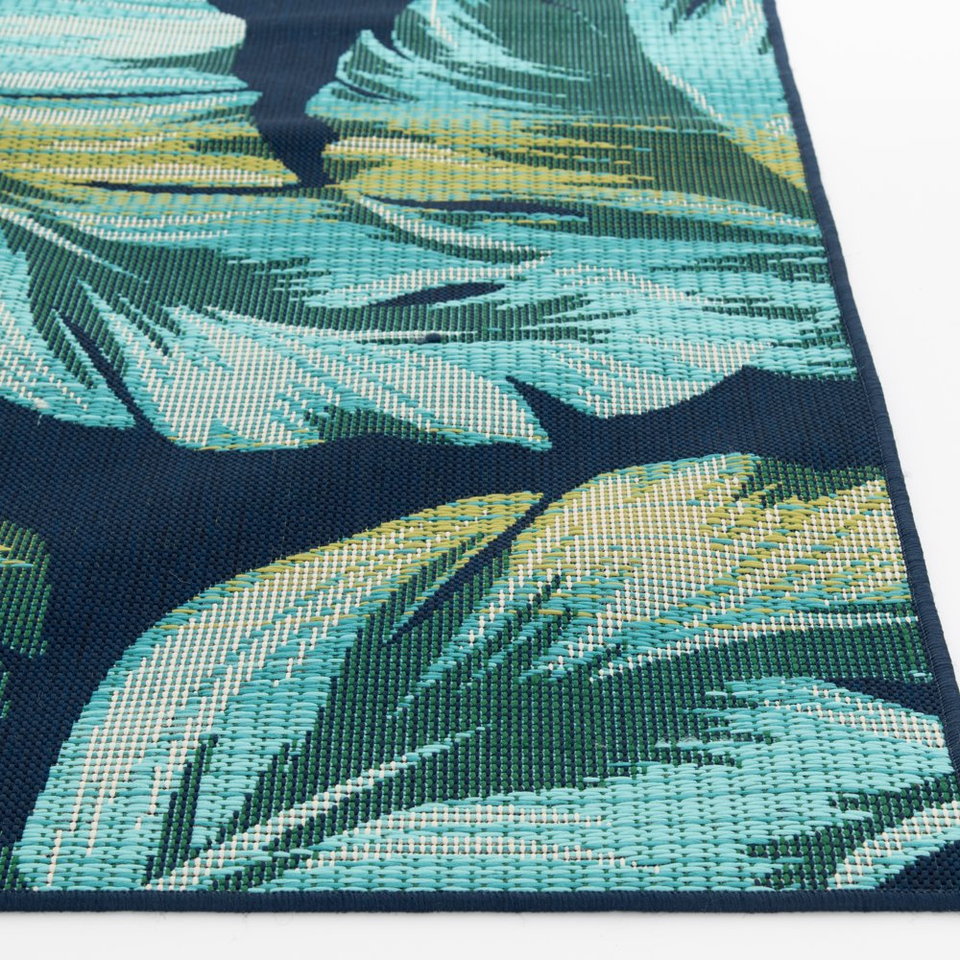 Area Rug Tropical Palm Navy Indoor Outdoor Fade Weather Resistant 6'6 ...