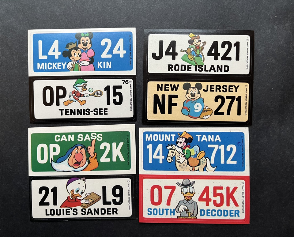 1976 Walt Disney License Plate Stickers Mint, complete Set of 50 by ...