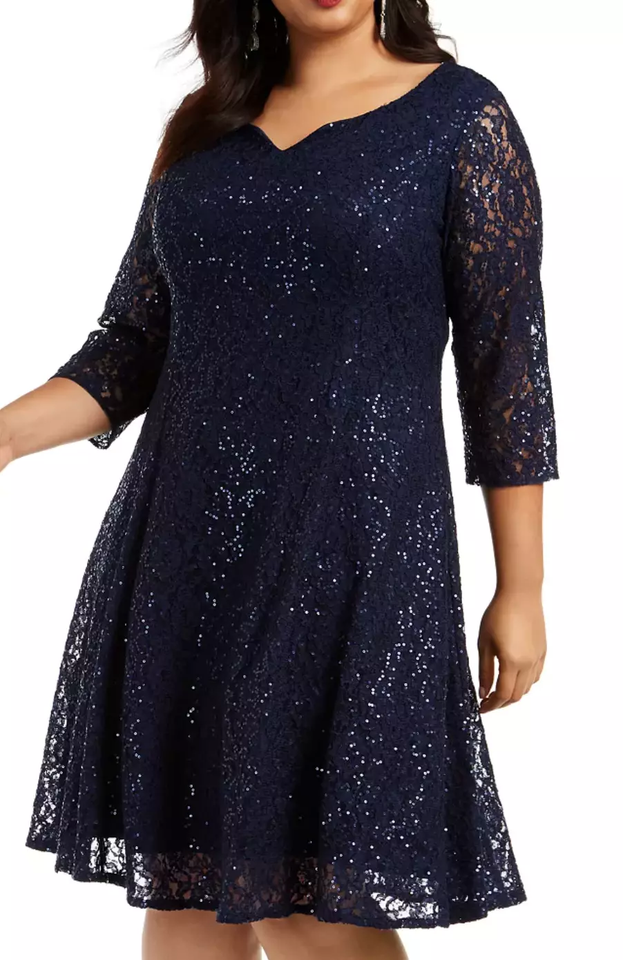 SLNX Womens Sequined Lace Cocktail Dress Blue 20W | eBay