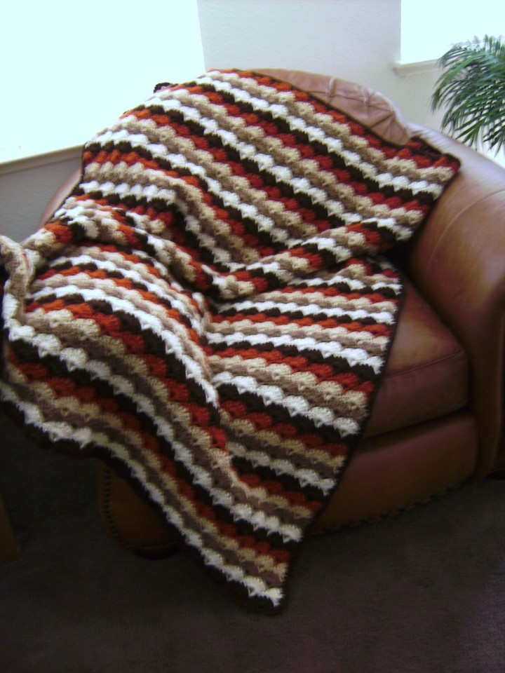 NEW HAND CROCHET BROWN BEIGE MULTI COLOR AFGHAN LAP BLANKET THROW HAND ...