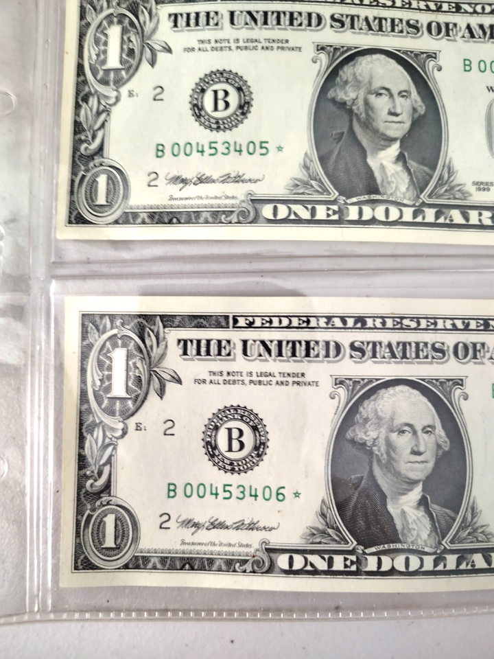 1999 Rare $1 New York B Fed Res Star 5 Consecutive Notes Fr 1924-B* Gem ...