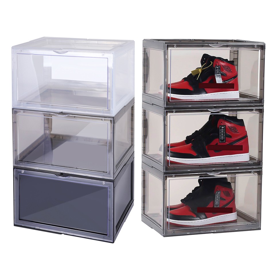 2x 4x 8x Magnetic Drop Side Shoe Box Storage Containers Sneaker Display ...