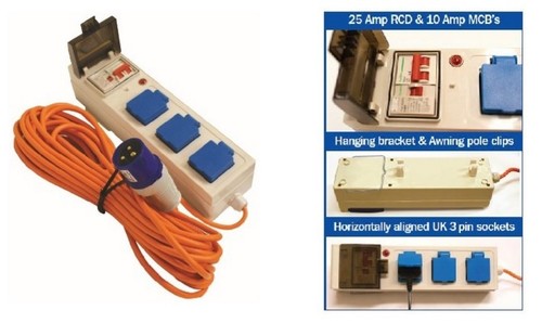 3 Way Mobile Mains Unit Caravan Motorhome Campsite Power Hook Up RCD ...
