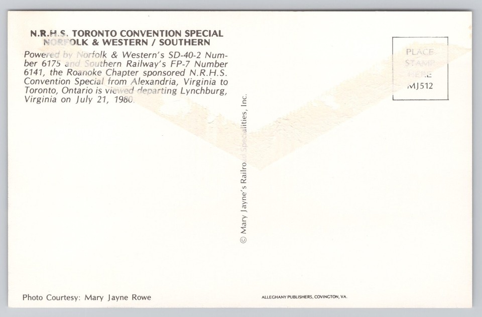 Lynchburg Virginia, Norfolk & Western Railway SD-40-2 No 6175 Train Vtg ...