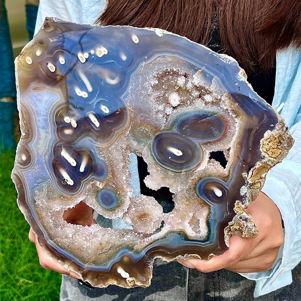 2.95LB Natural Beautiful amethyst Agate Geode Crystal Slice Extra ...