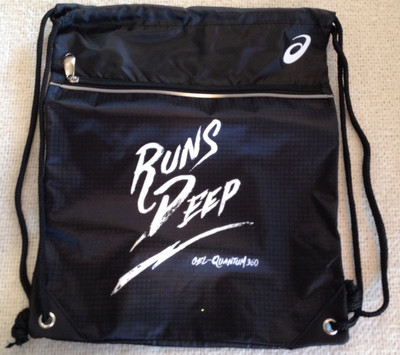 Asics Black Drawstring Backpack Style Bag "RUNS DEEP" GEL - Quantum 360 ...