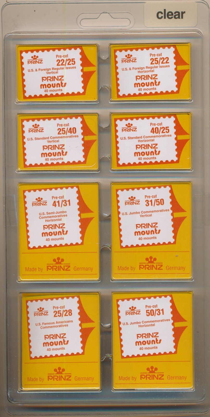 Prinz Scott Stamp Mount Assortment - CLEAR Pack of 320 (8 Sizes 40 each ...