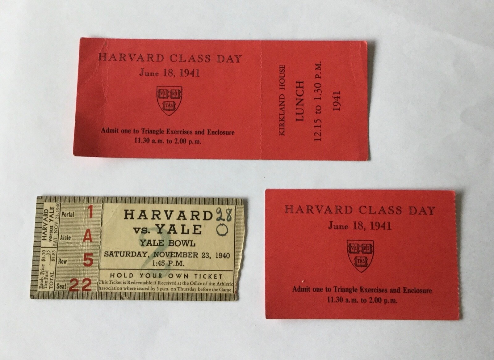 HARVARD vs YALE TICKET, 1940 & HARVARD CLASS DAY TIX, 1941 | eBay